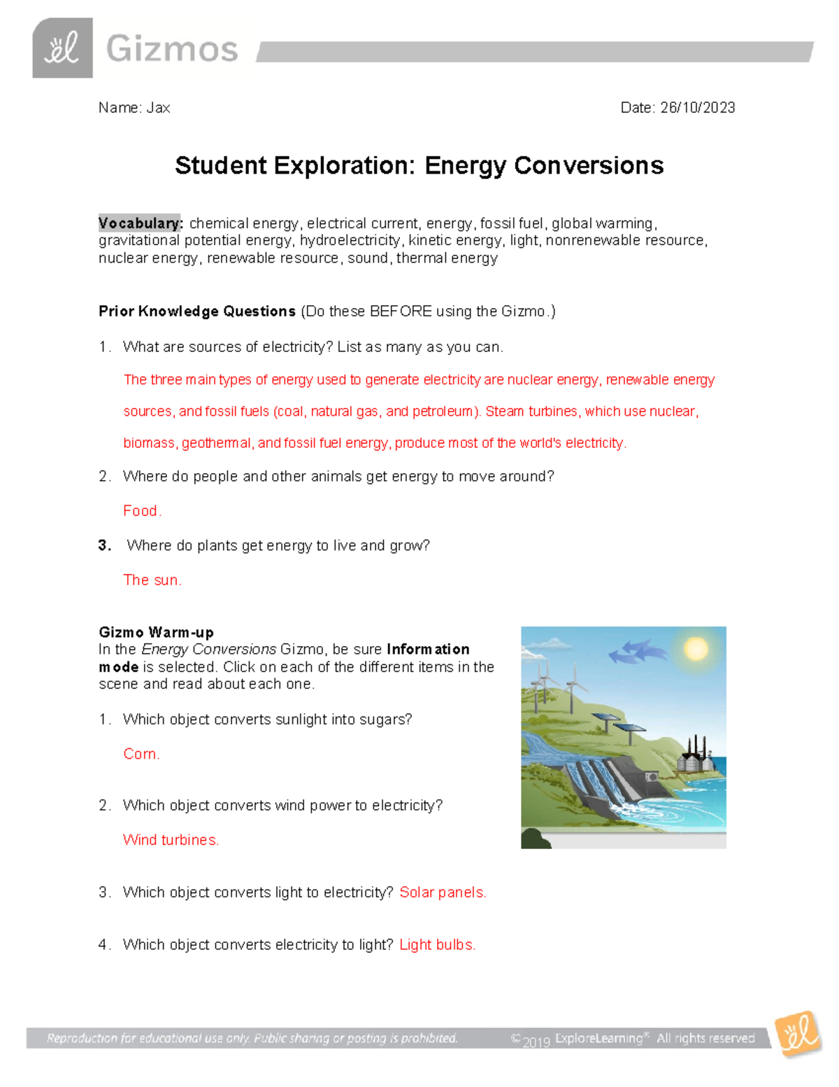 Energy Conversions SE - 2019 Name: Jax Date: 26/10/ Student Exploration ...