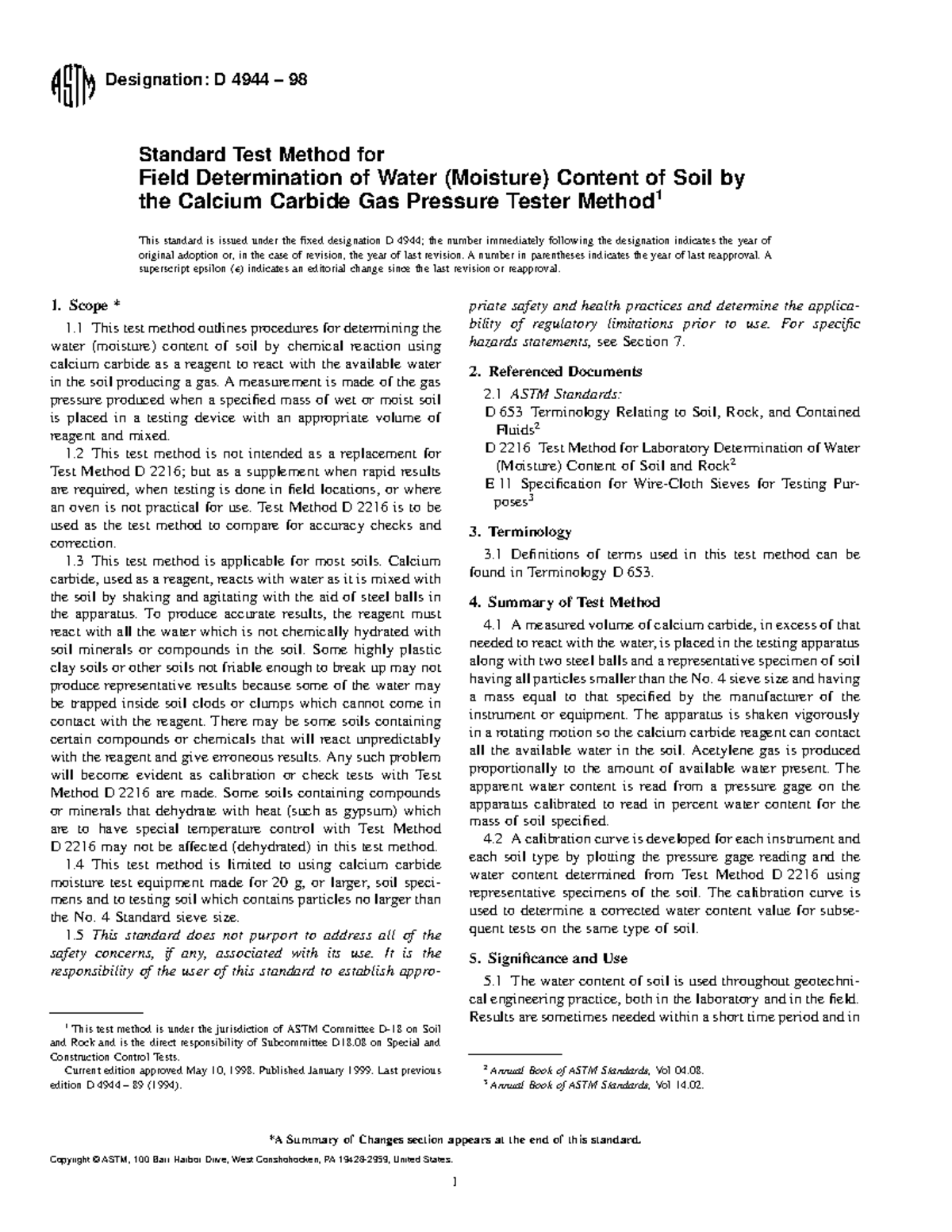 Astm d 4944 - NORMA ASTM D 4944 - Designation: D 4944 – 98 Standard ...
