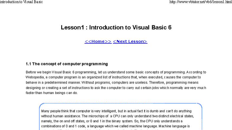 Visual Basic 6: Lesson 1 - Introduction to Programming Concepts - Studocu