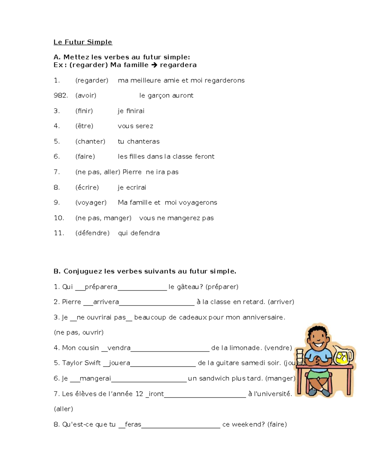 Futur Simple Exercices: Conjugaison des Verbes au Futur - Studocu