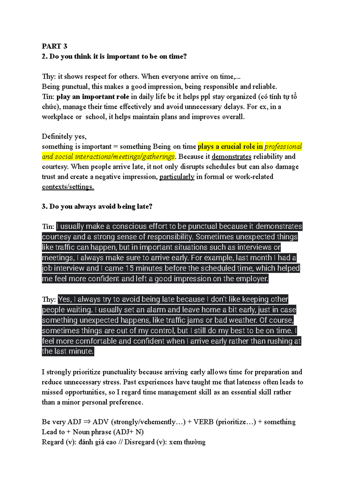 PART 3: The Importance of Punctuality and Time Management - Studocu