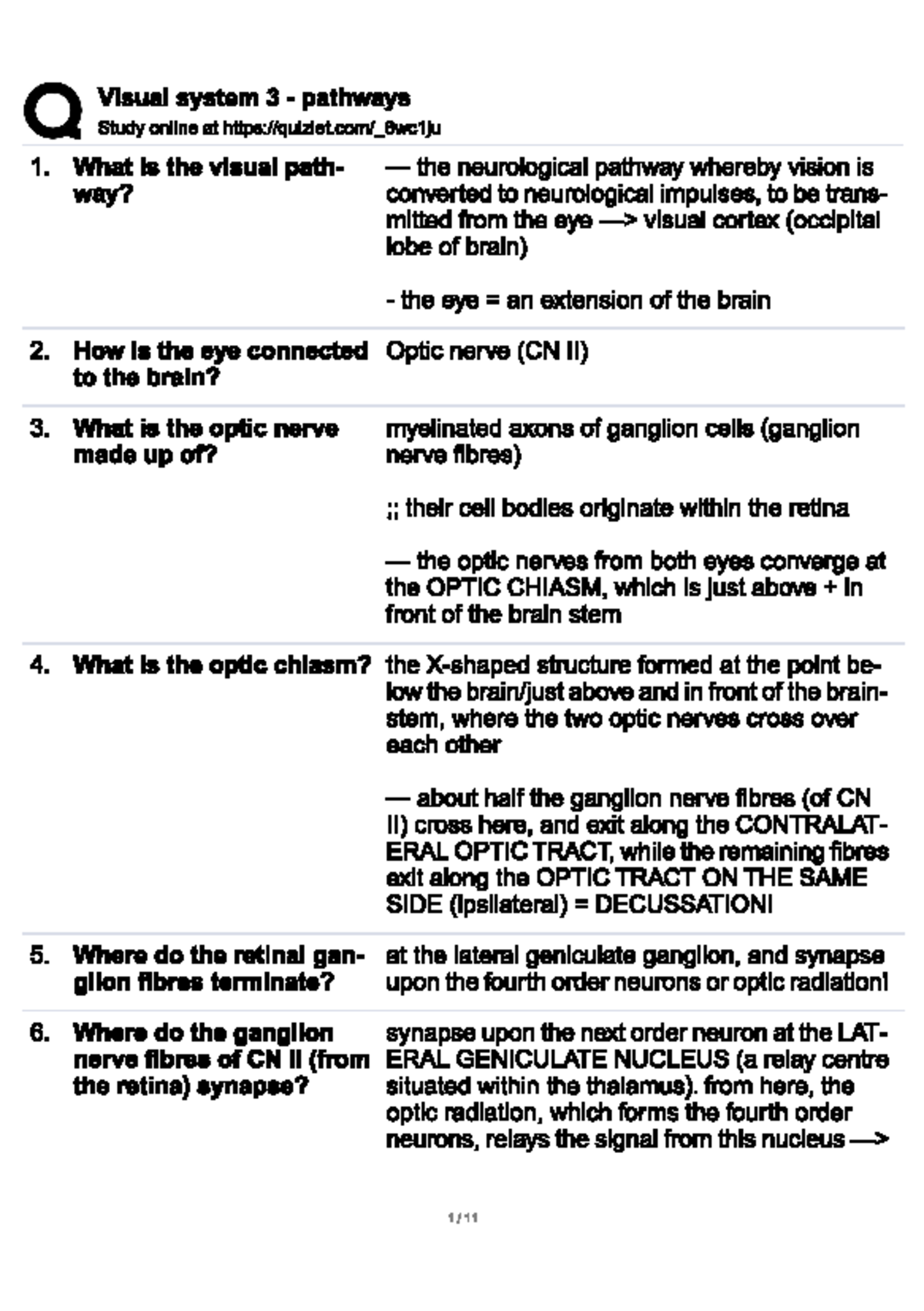 Visual system 3 - pathways flashcards - MED - Studocu