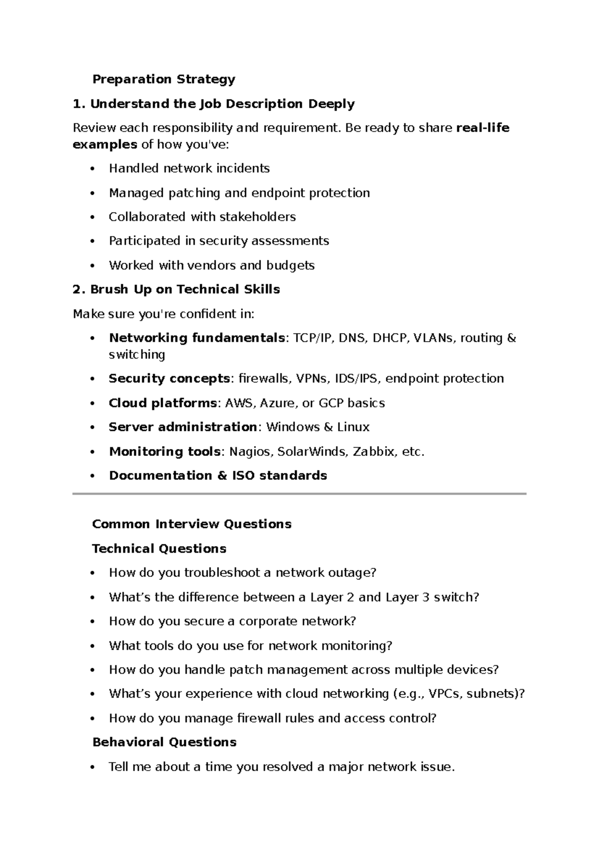 Preparation Strategy for Interview: Key Skills & Questions - Studocu