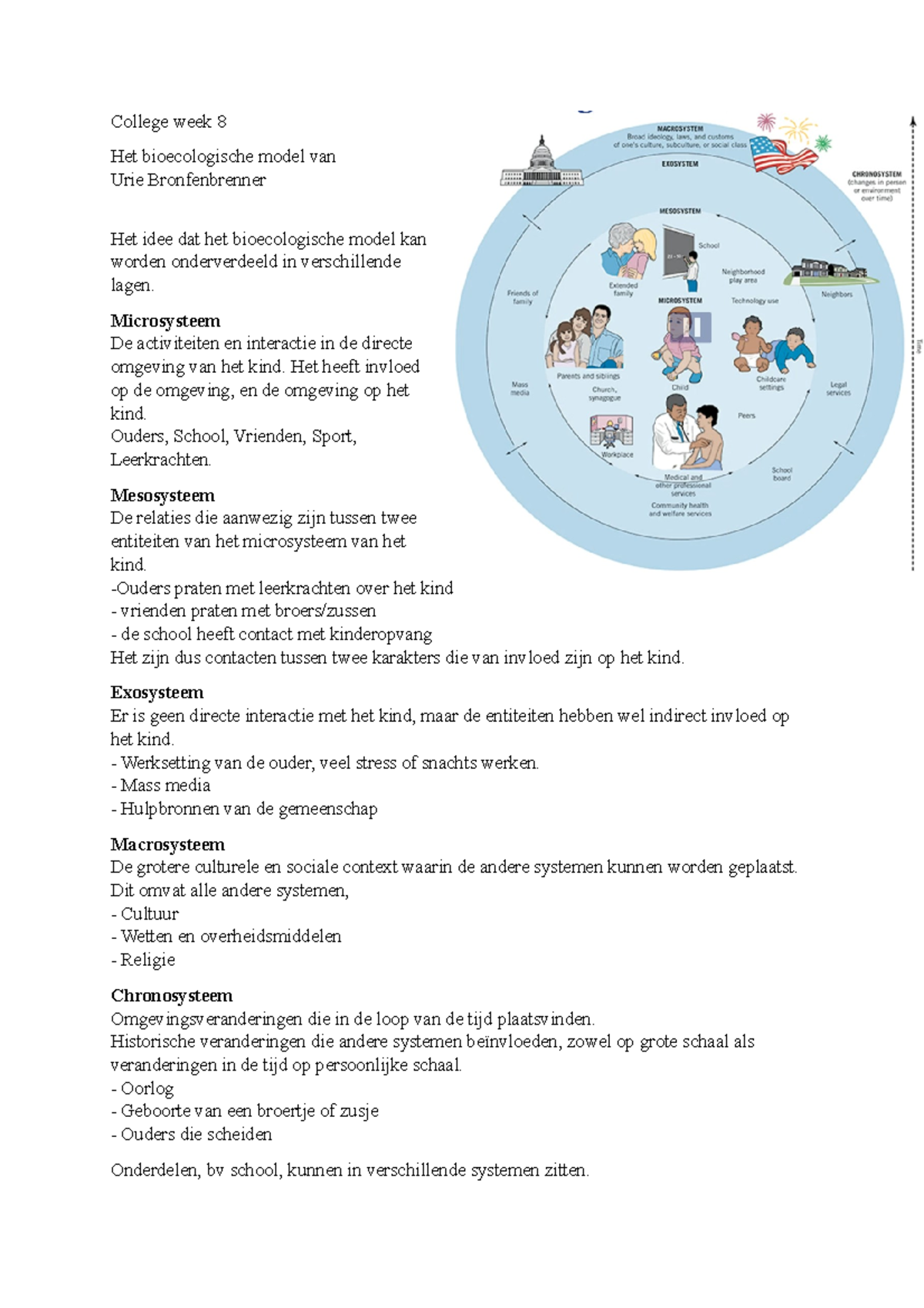 Samenvatting College week 8: Urie Bronfenbrenner's Bioecologisch Model ...