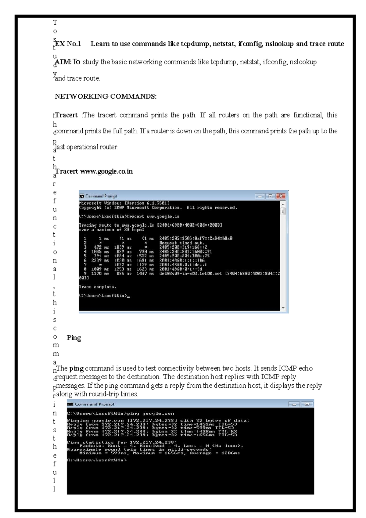 Networking Commands Overview: EX No.1 Study Guide - Studocu