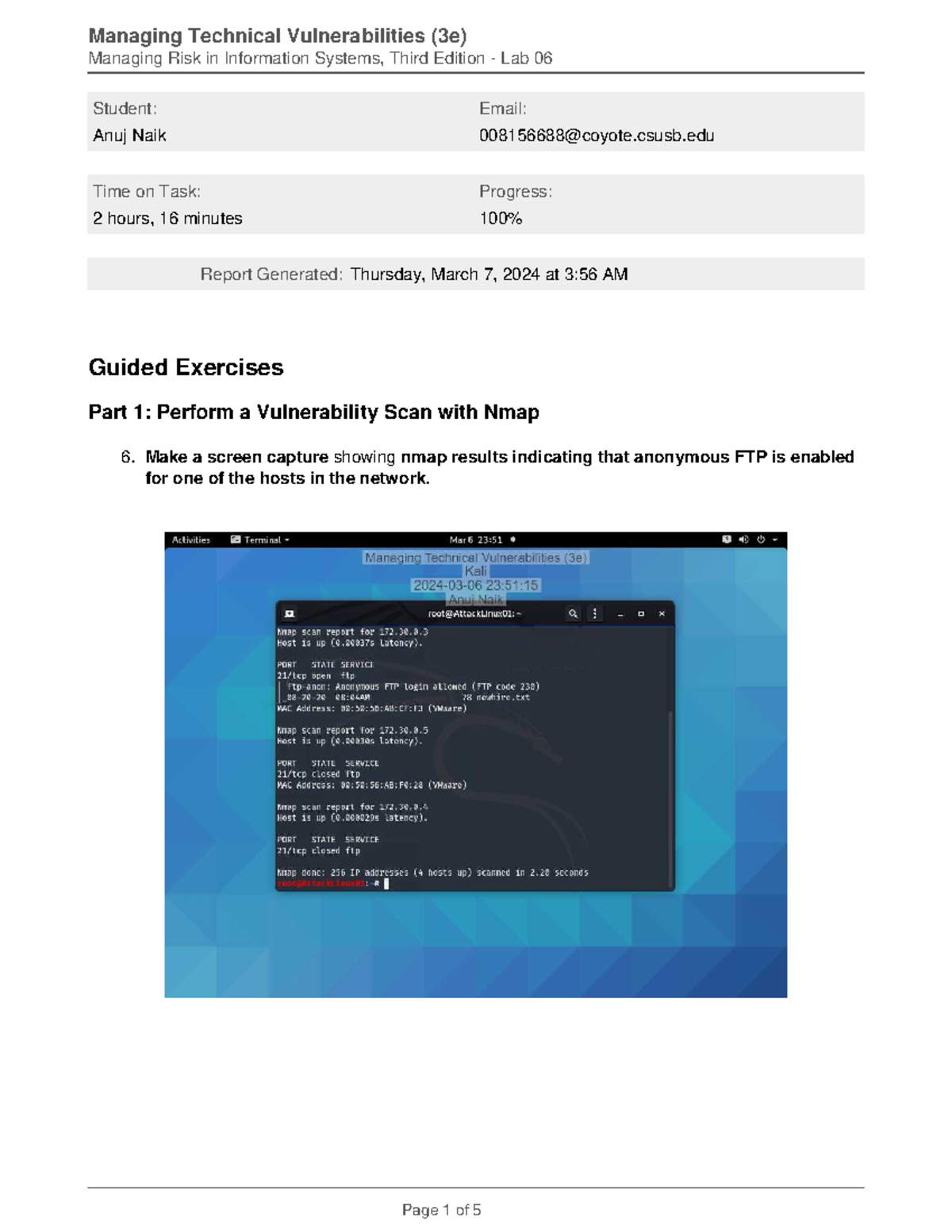 Managing Risk in Info Systems - Lab 06 by Anuj Naik - Studocu