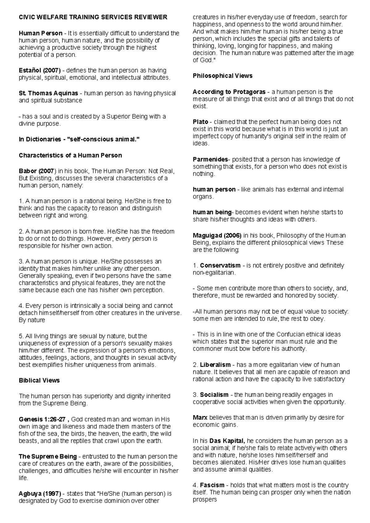 CIVIC WELFARE TRAINING SERVICES REVIEWER: Understanding the Human ...