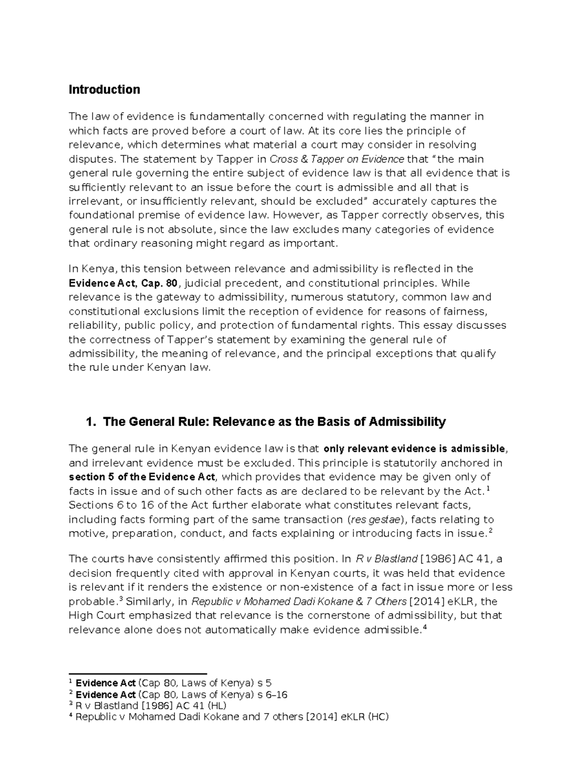 Kenya Evidence Law: Relevance and Admissibility Analysis - Studocu