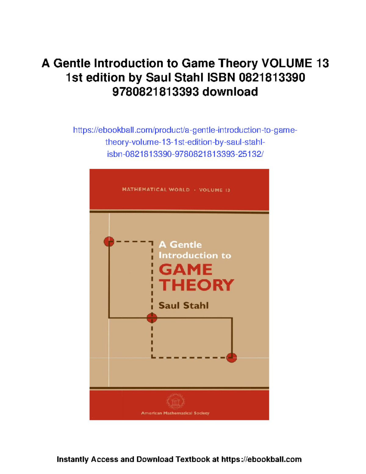 A Gentle Introduction to Game Theory (MATH 13) - 1st Edition by Saul ...