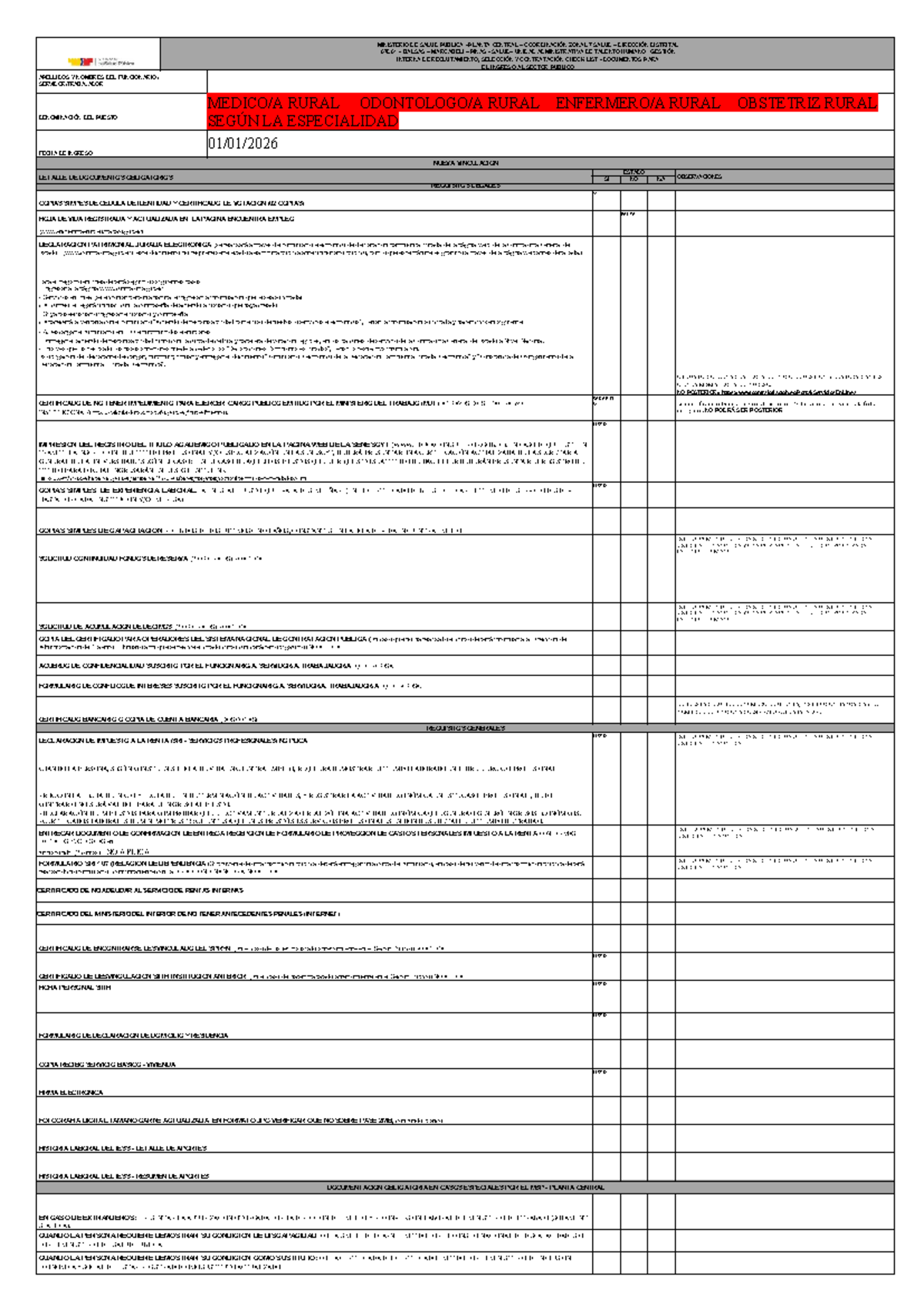 Check List de Documentos para Ingreso al Sector Público 07D04 - Studocu