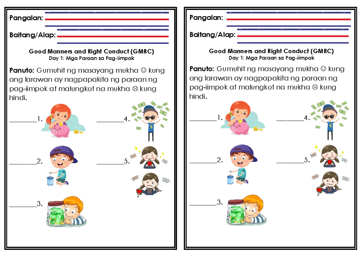 G1 Q1 W3 GMRC Activity: Pagtitipid at Makatwirang Pag-gamit - Studocu