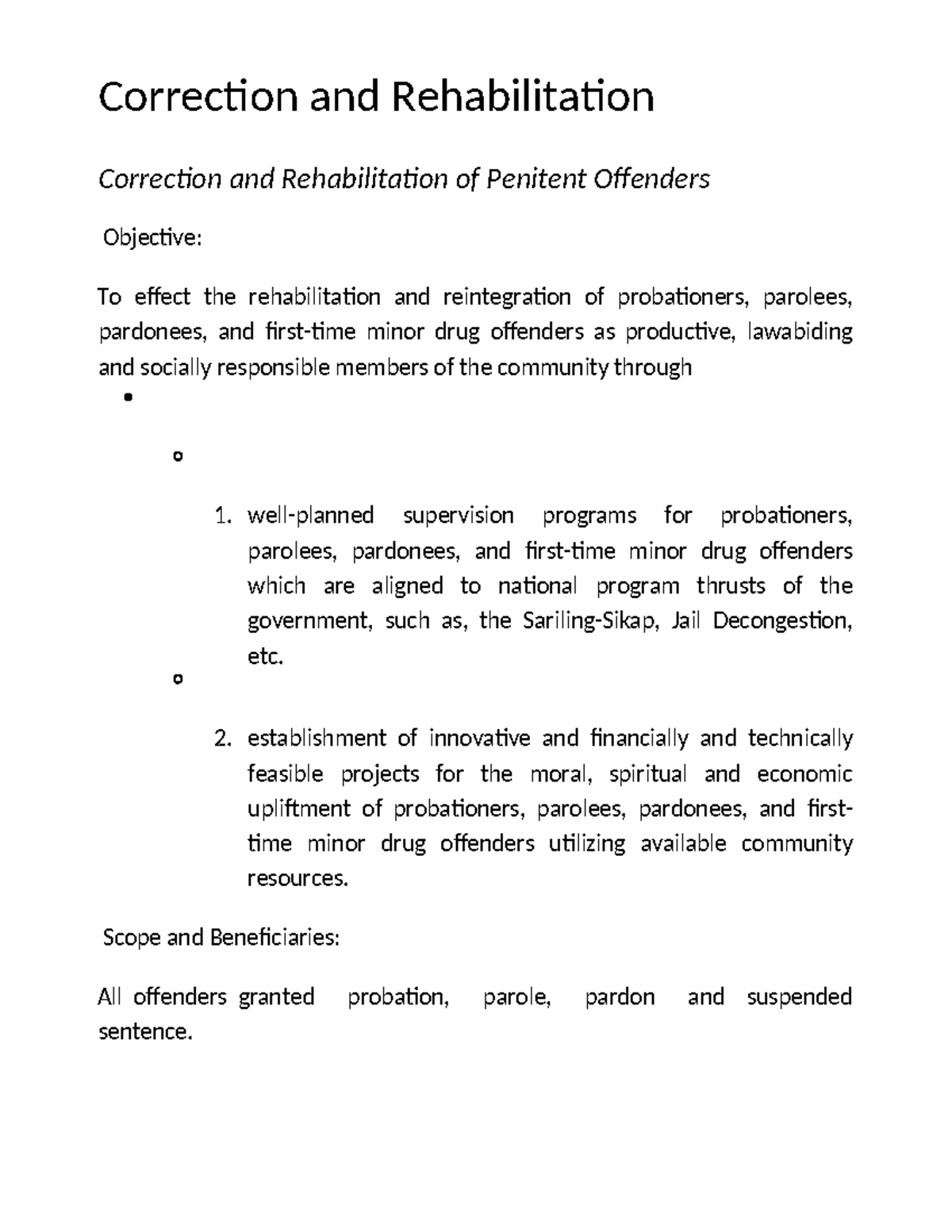 Correction & Rehabilitation Program for Parole & Probation Admin - Studocu
