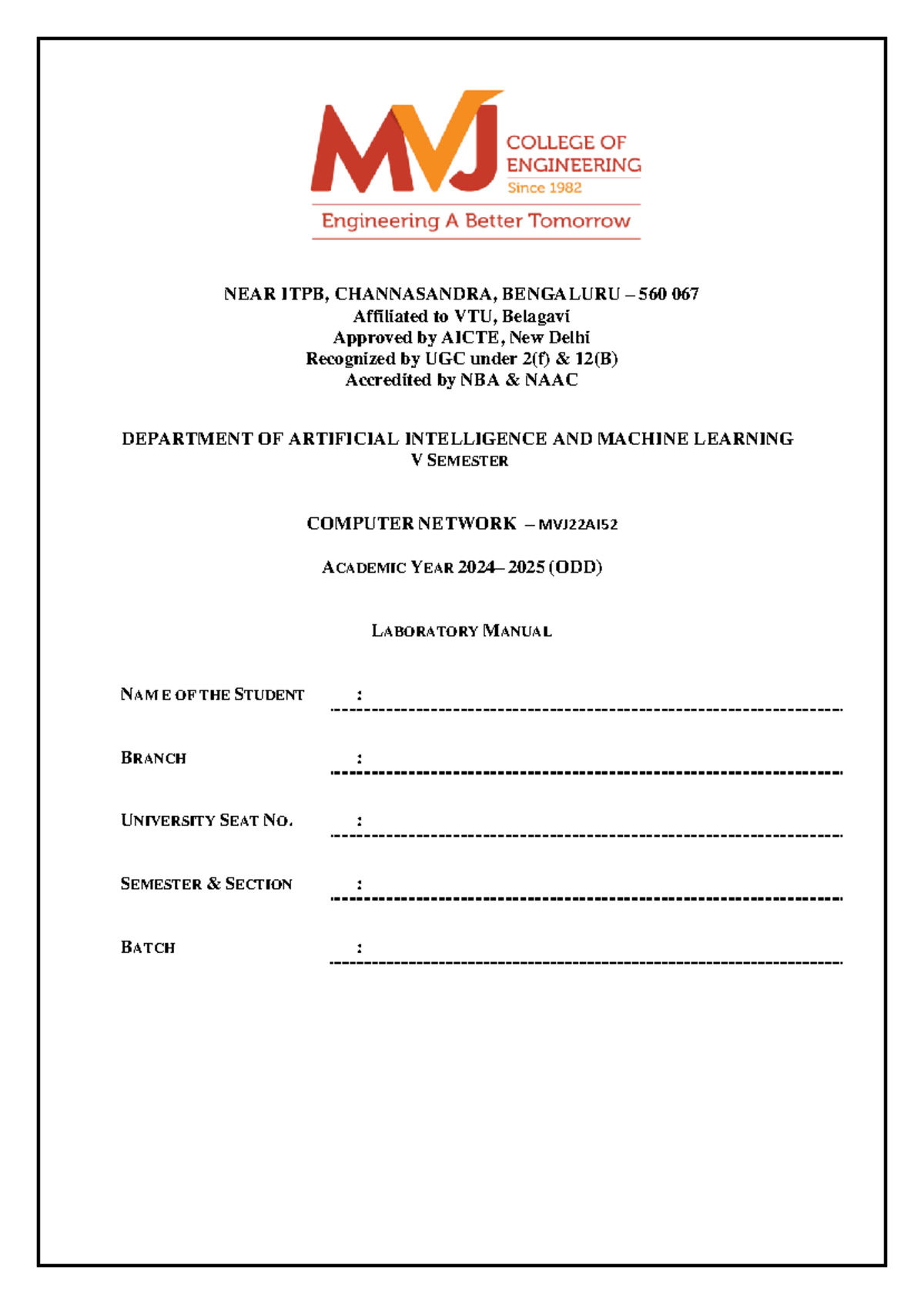 Computer Network Lab Manual (MVJ22AI) for 2024-2025 Academic Year - Studocu