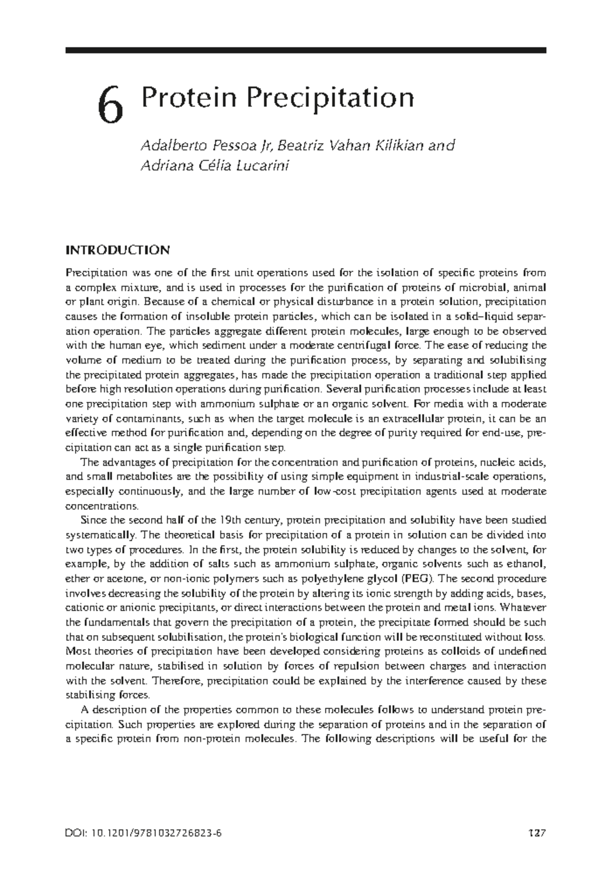 Protein Precipitation: Theoretical Foundations and Applications in ...