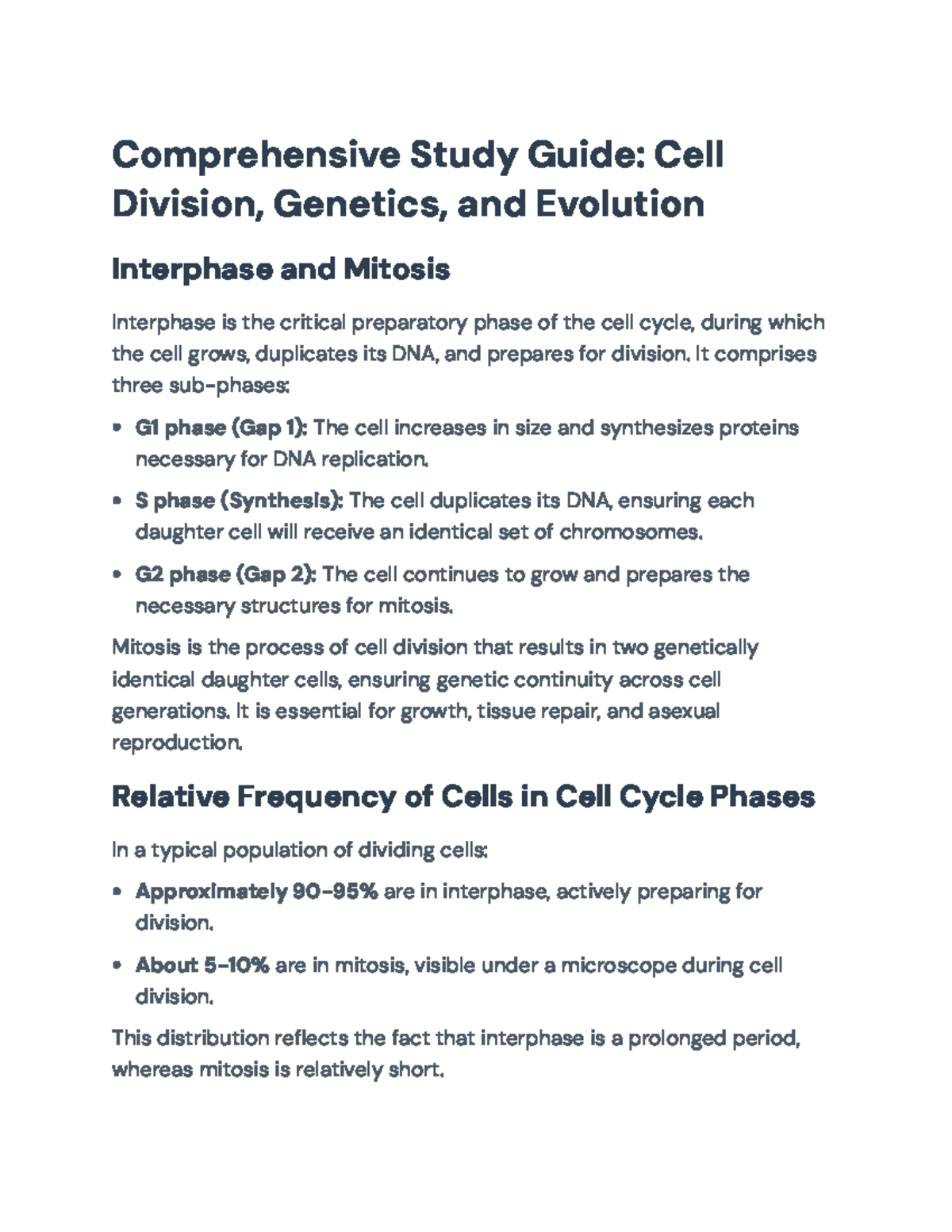 Comprehensive Study Guide: Cell Division, Genetics & Evolution (BIO101 ...