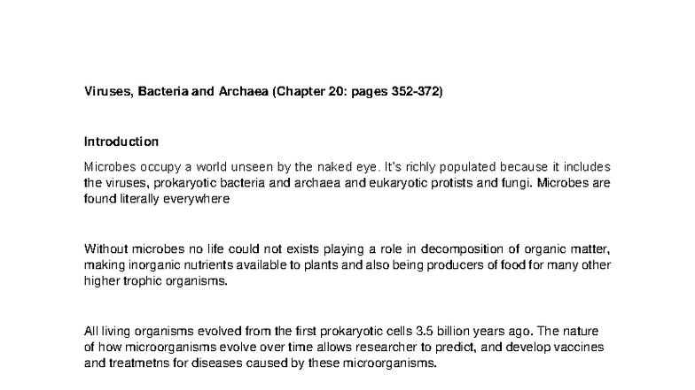 Viruses, Bacteria, and Archaea (Week 1 Task Memo: pg 352-373) - Studocu
