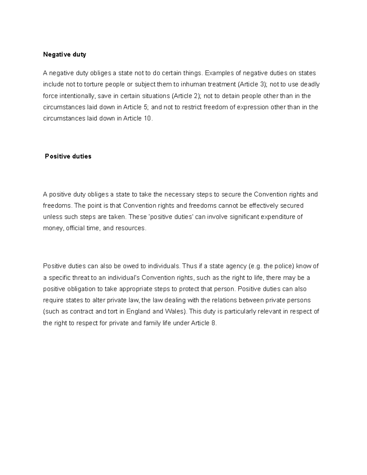 Negative and Positive Duties in Human Rights Law: Analysis - Studocu