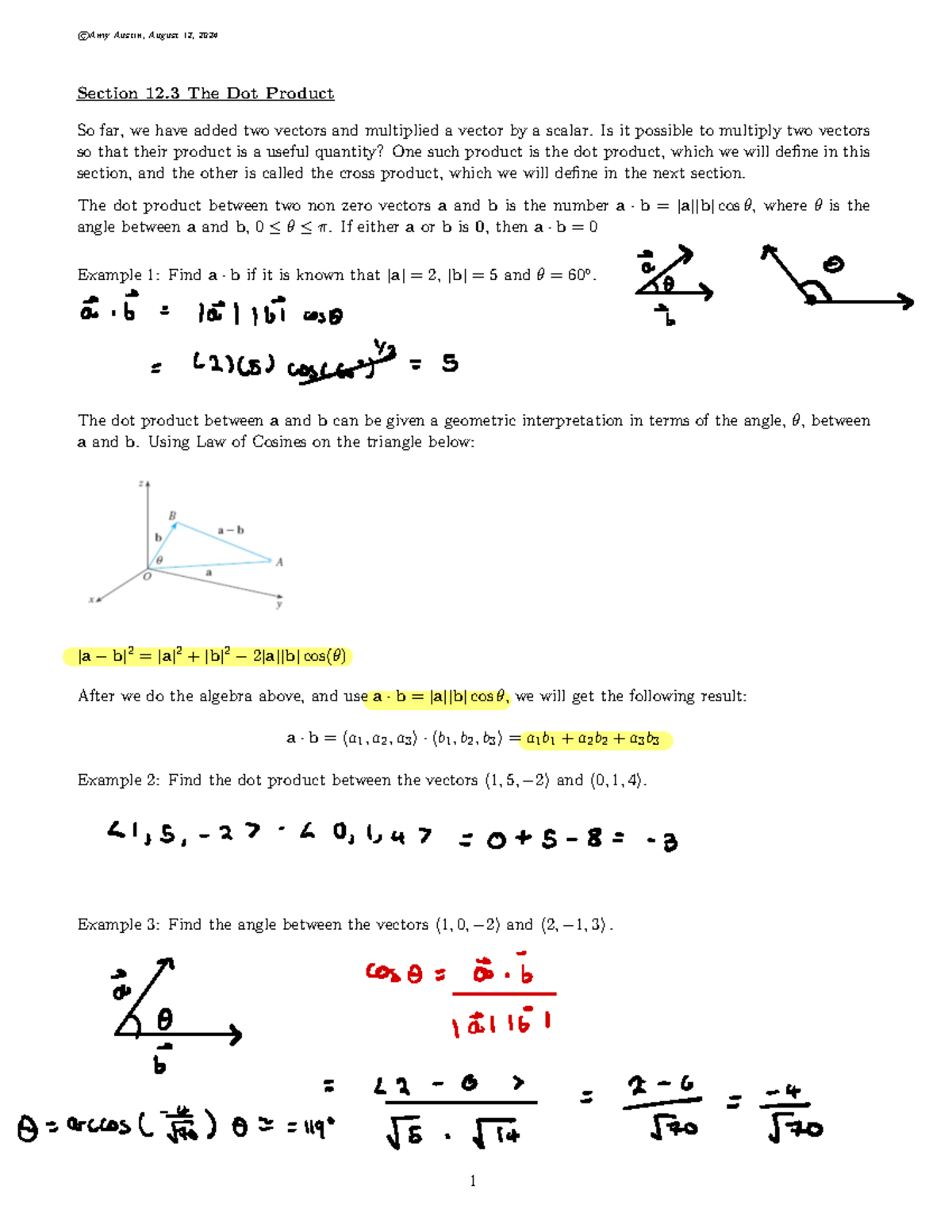 Math251 Fall 2024 Section 12: Understanding the Dot Product - Studocu