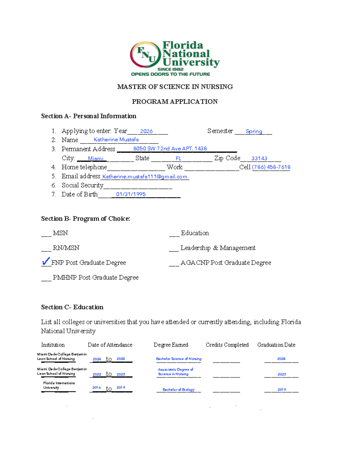 MSN Program Application: FNP Certifications for Spring 2026 - Studocu