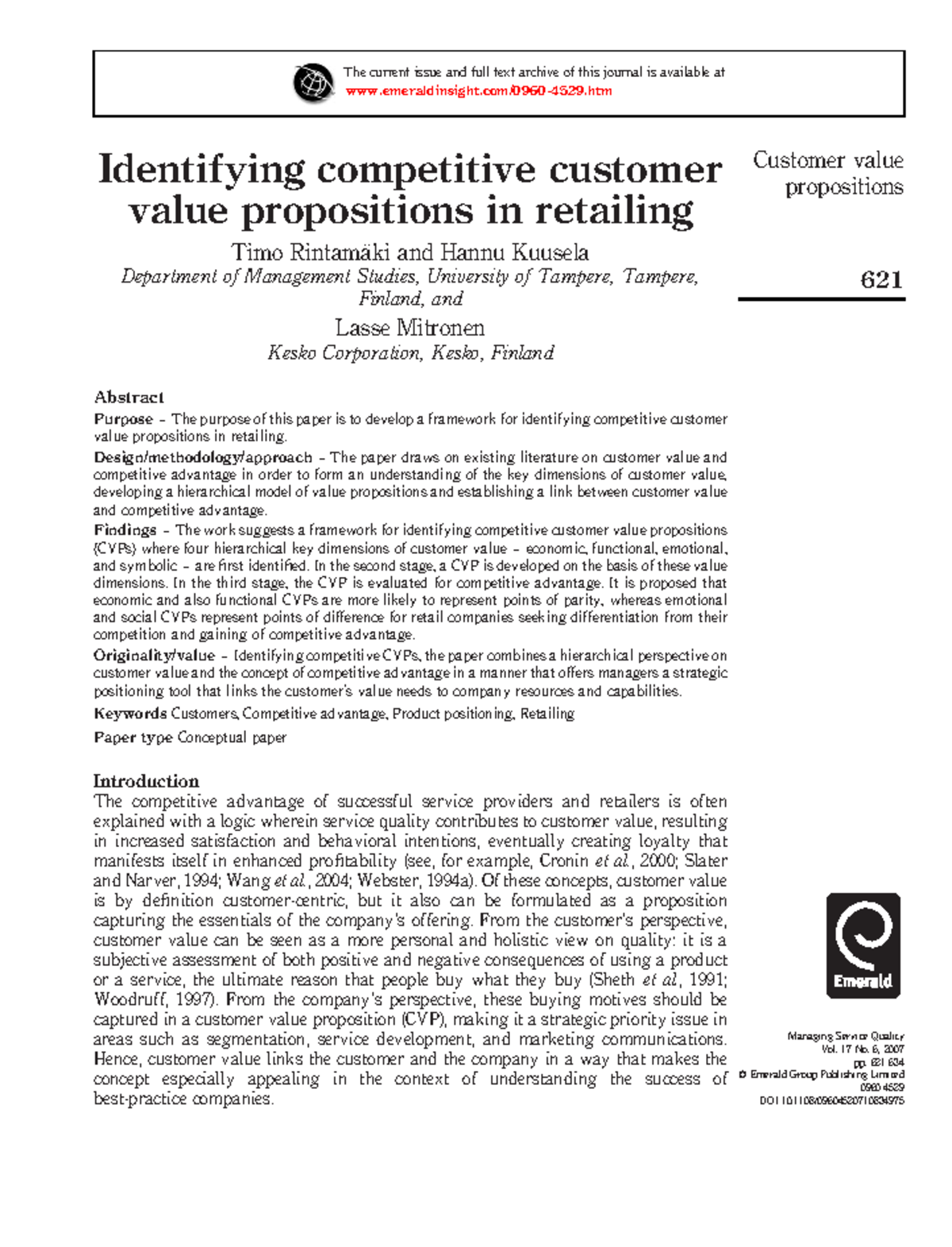 Value Propositions in Retail - Identifying competitive customer value ...