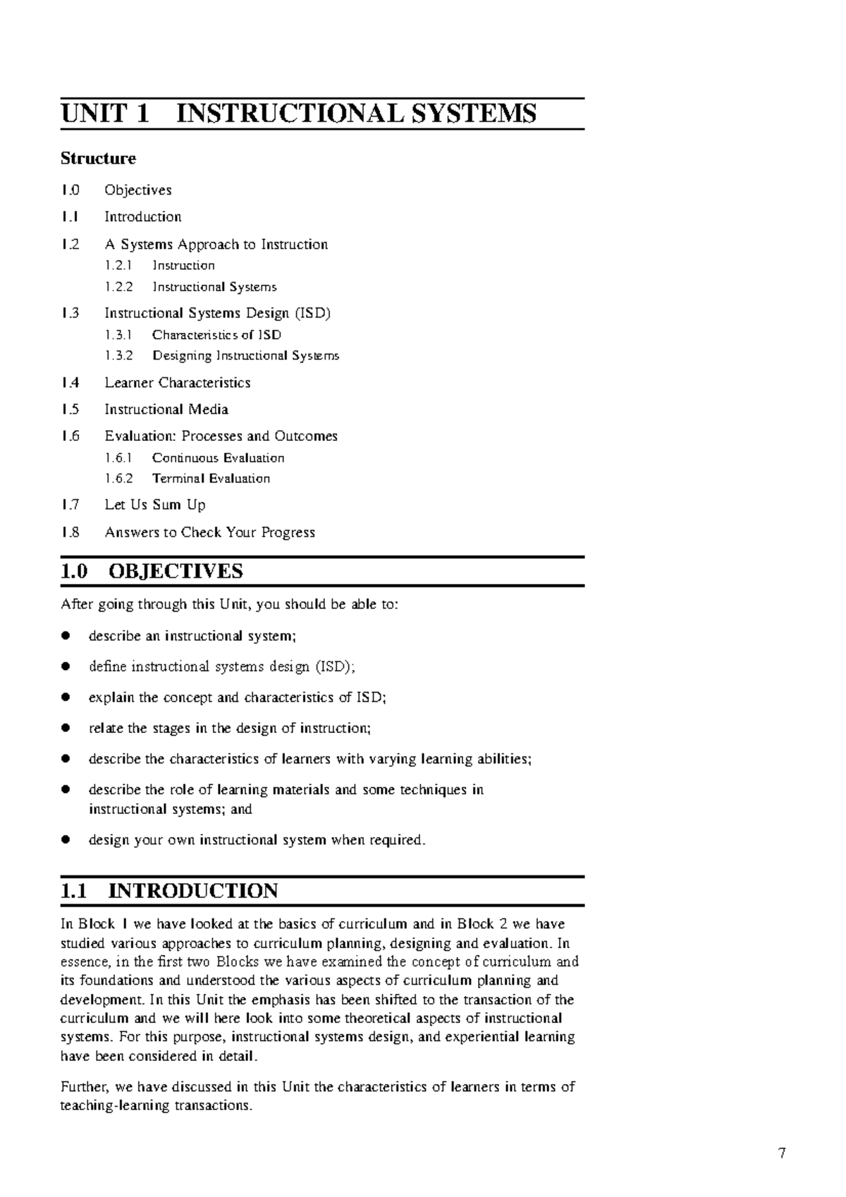 Instructional Education System AND Evaluation - UNIT 1 INSTRUCTIONAL ...