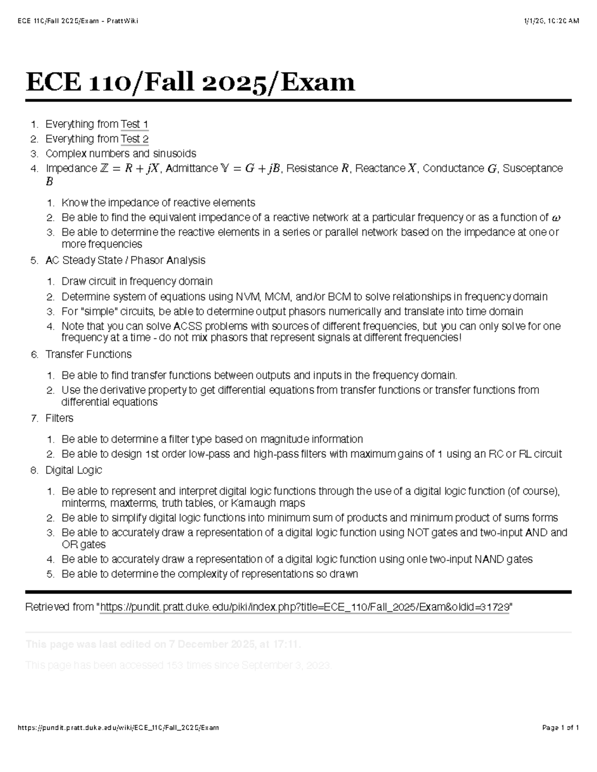 ECE 110: Fall 2025 Final Exam Review - Key Concepts and Topics - Studocu