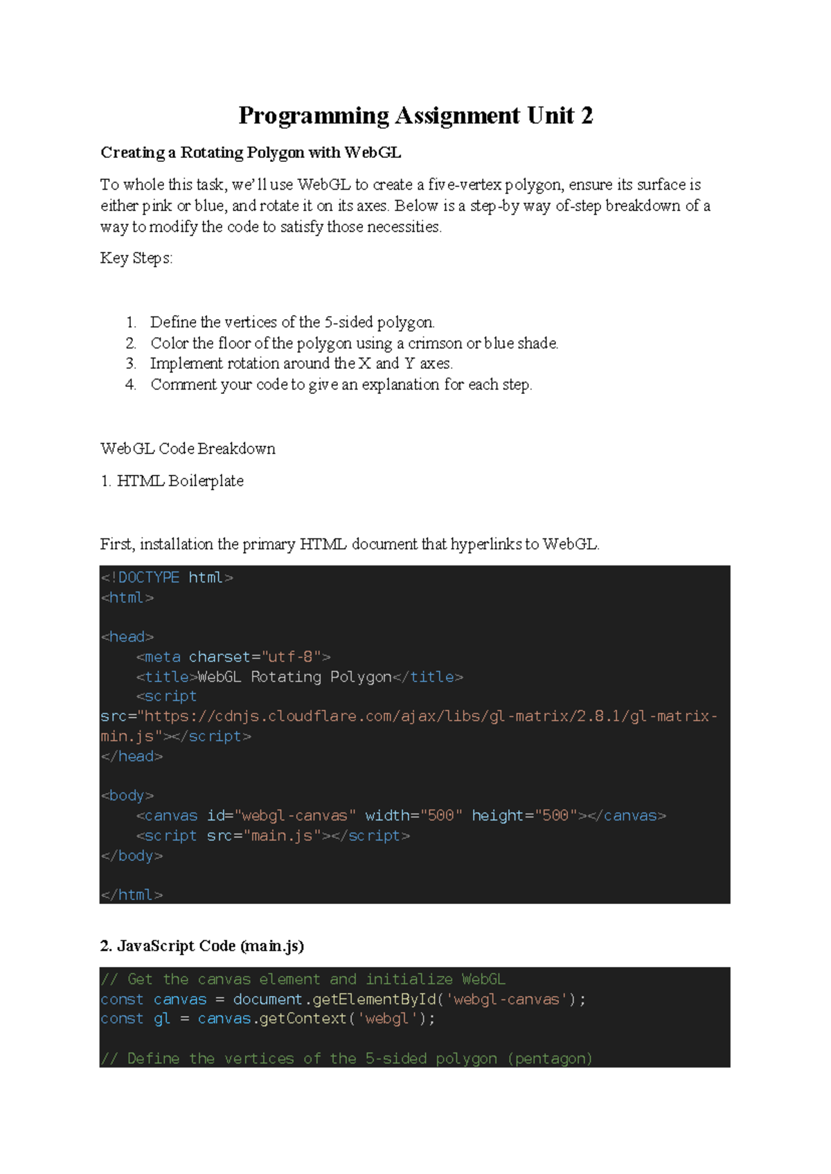 Programming Assignment Unit 2 - Below is a step-by way of-step ...