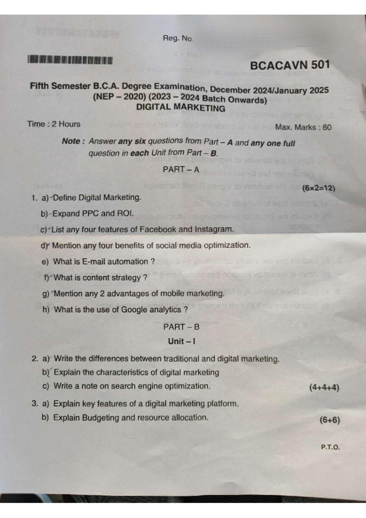 Digital Marketing 2024-25 5th Sem Exam Question Paper (NEP 2020) - Studocu