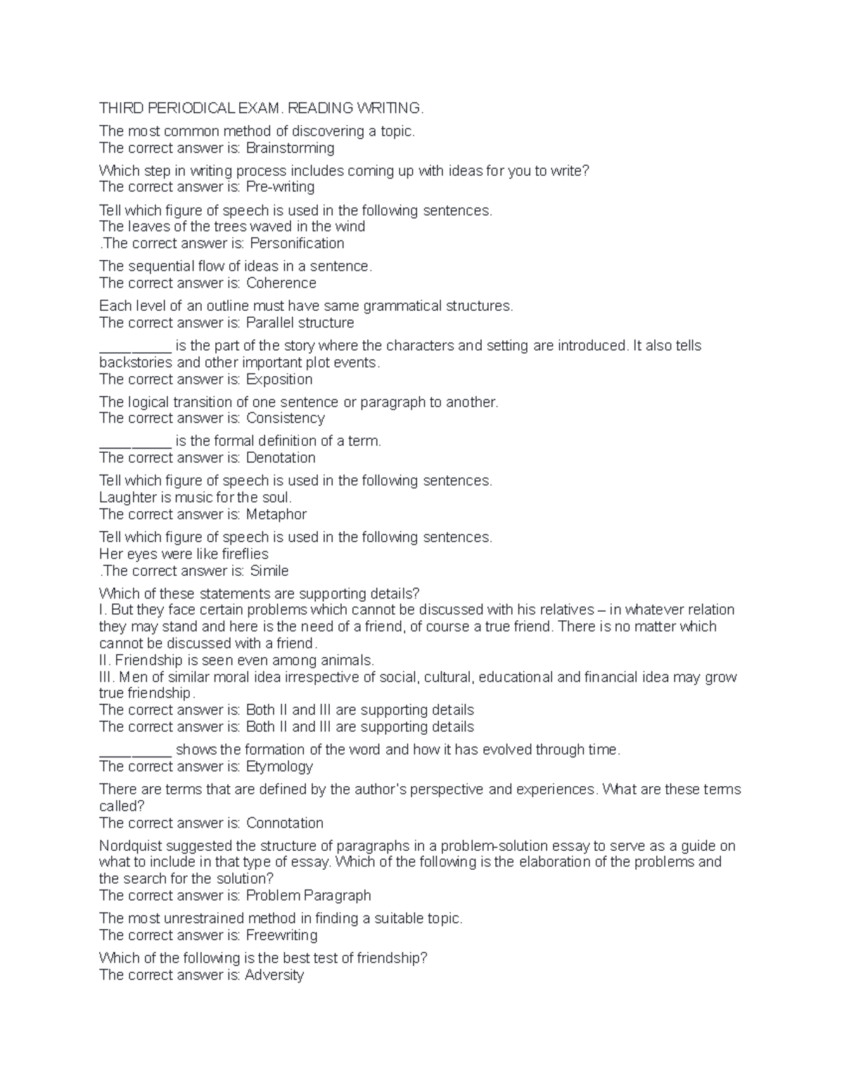 Reading and writting skills - THIRD PERIODICAL EXAM. READING WRITING ...