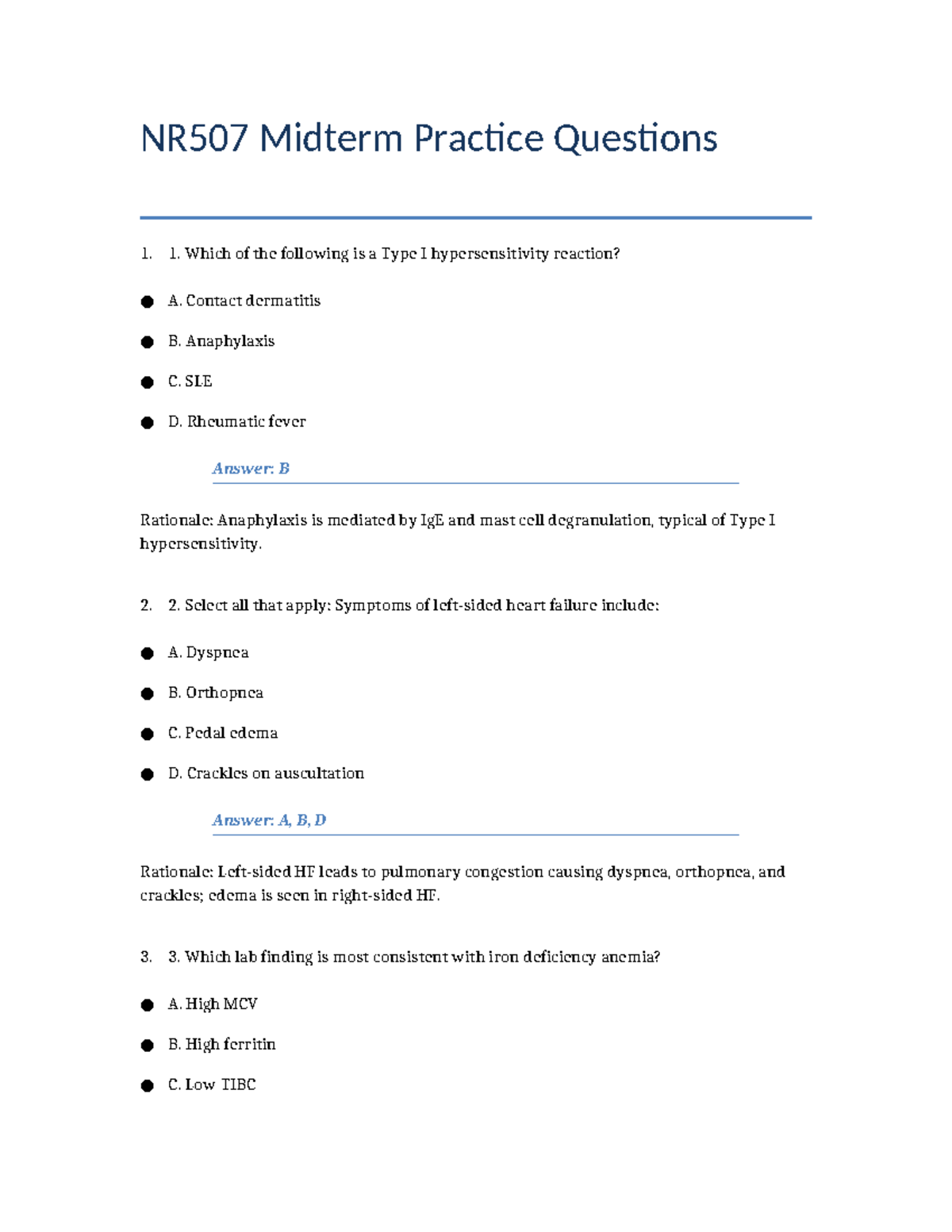NR507 Midterm Exam Practice Questions and Answers - Studocu