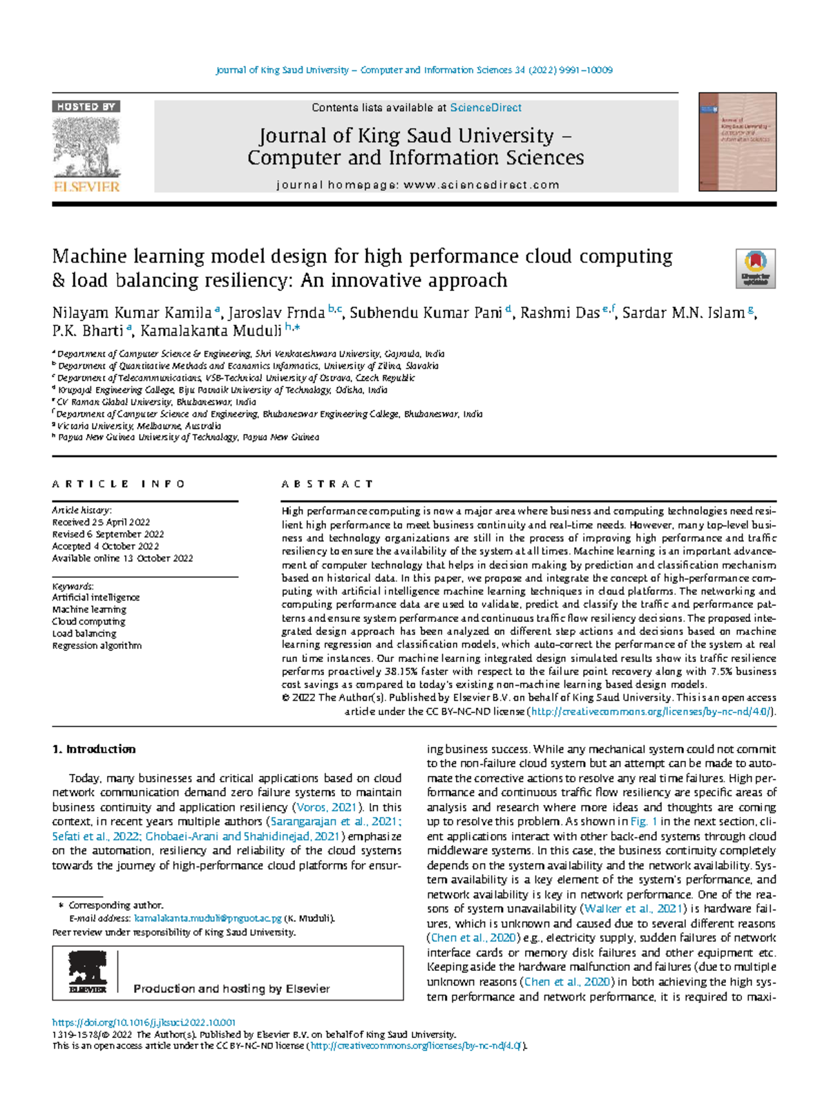 Machine Learning for High-Performance Cloud Load Balancing Resiliency ...