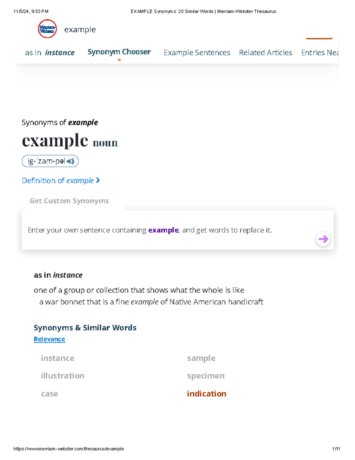 Example Synonyms 20 Similar Words Merriam-Webster Thesaurus - Synonyms ...