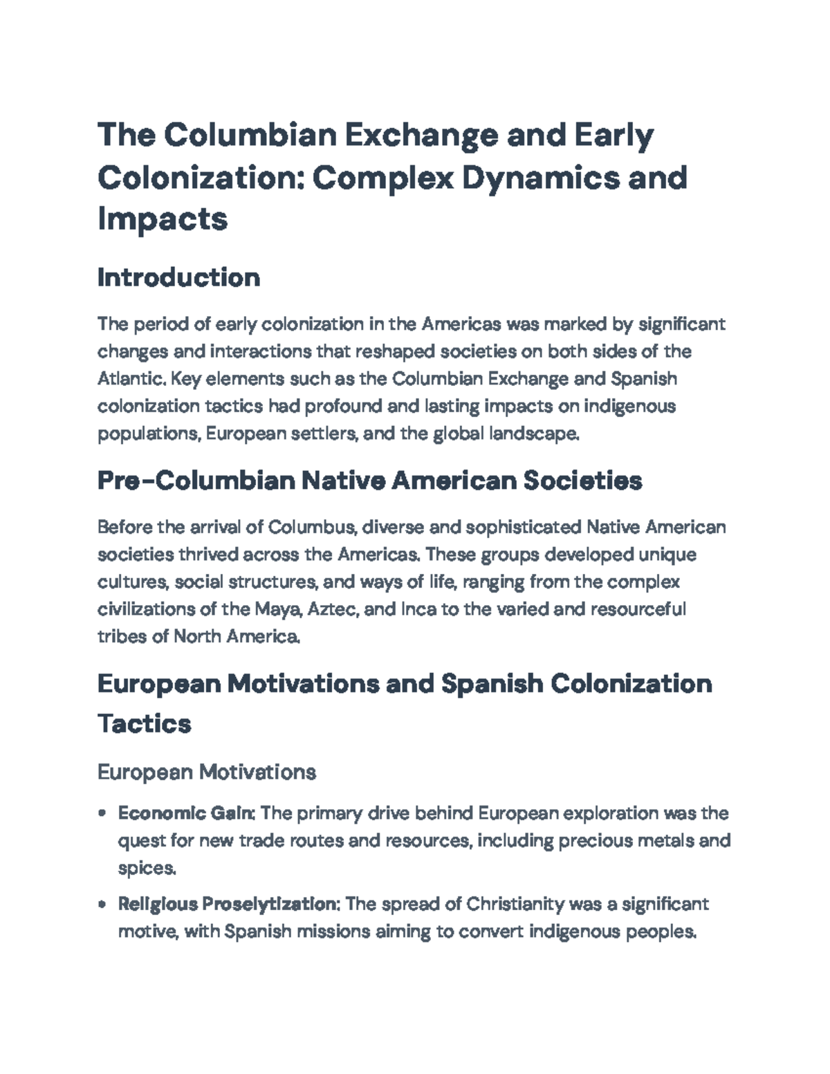 The Columbian Exchange and Early Colonization: Impacts and Dynamics ...