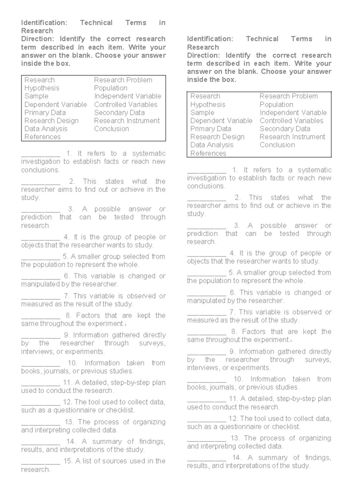 Technical Terms in Research Activity: Identification and Definitions ...