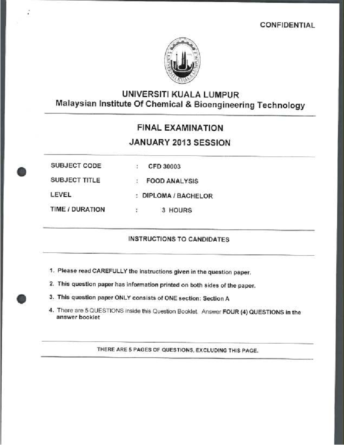 CFD 30003 - Final Exam Notes for Food Analysis (Diploma & Degree) - Studocu