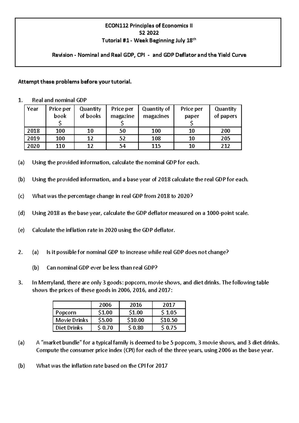 ECON112 2022 S2 Tutorial 1 - ECON112 Principles of Economics II S2 2022 ...