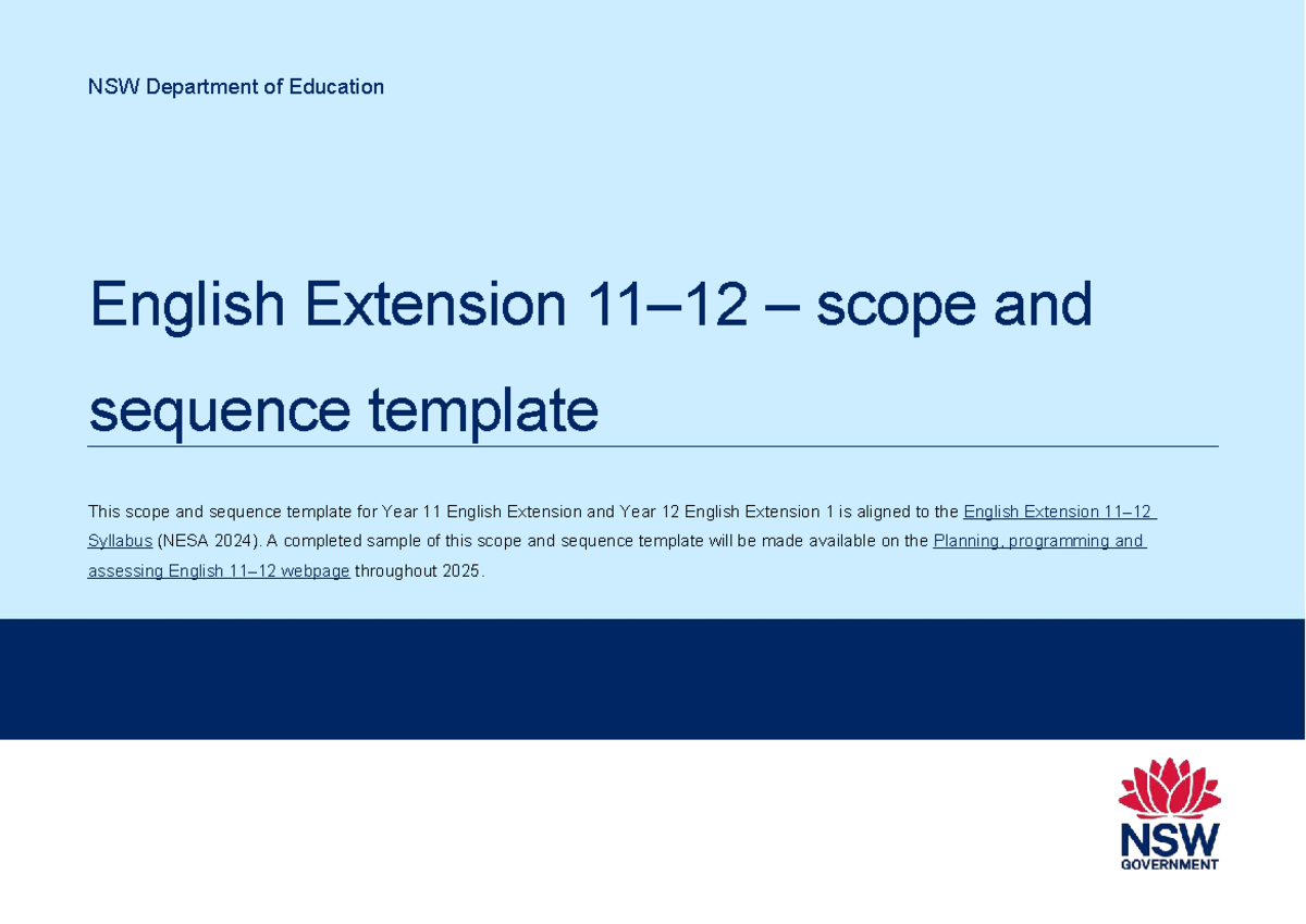 NSW English Extension 1 Year 11 & 12 Scope and Sequence Template - Studocu