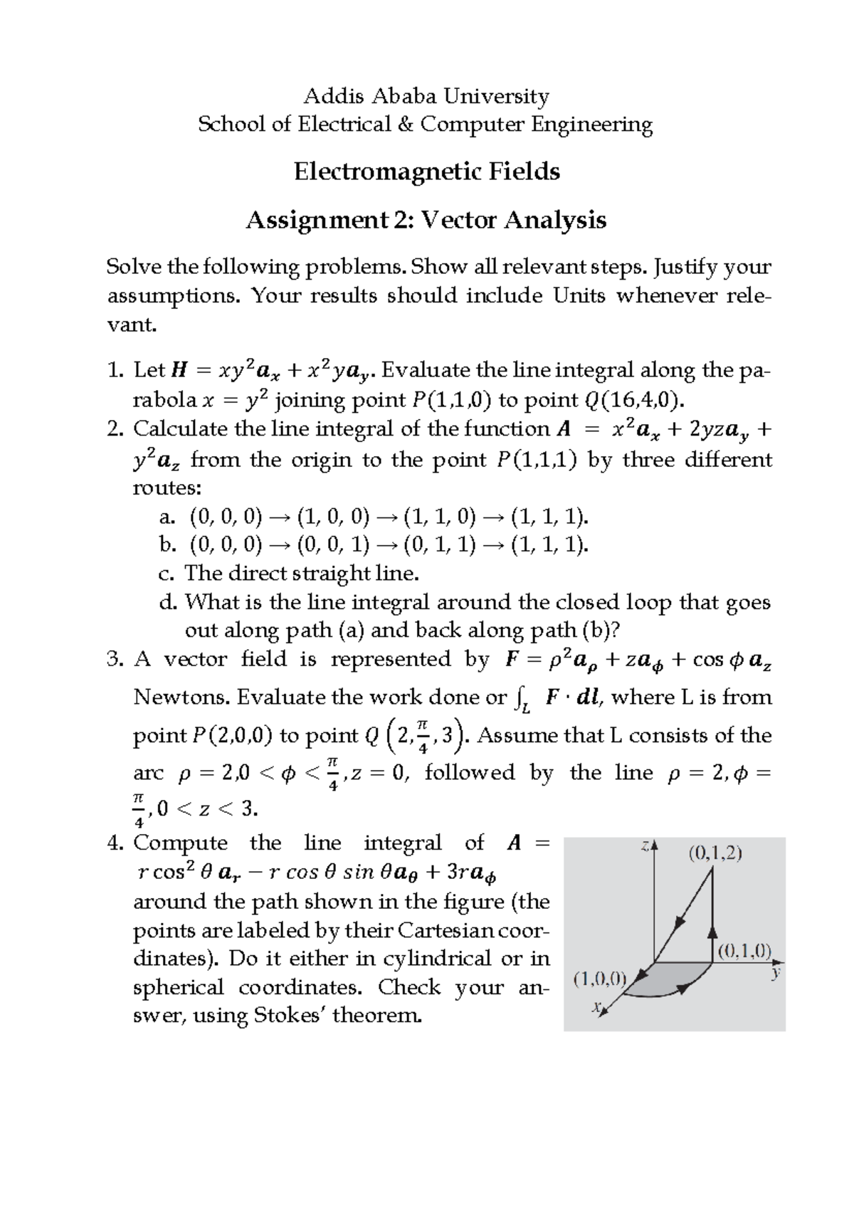 EECE Assignment 2: Vector Analysis Problems and Solutions - Studocu