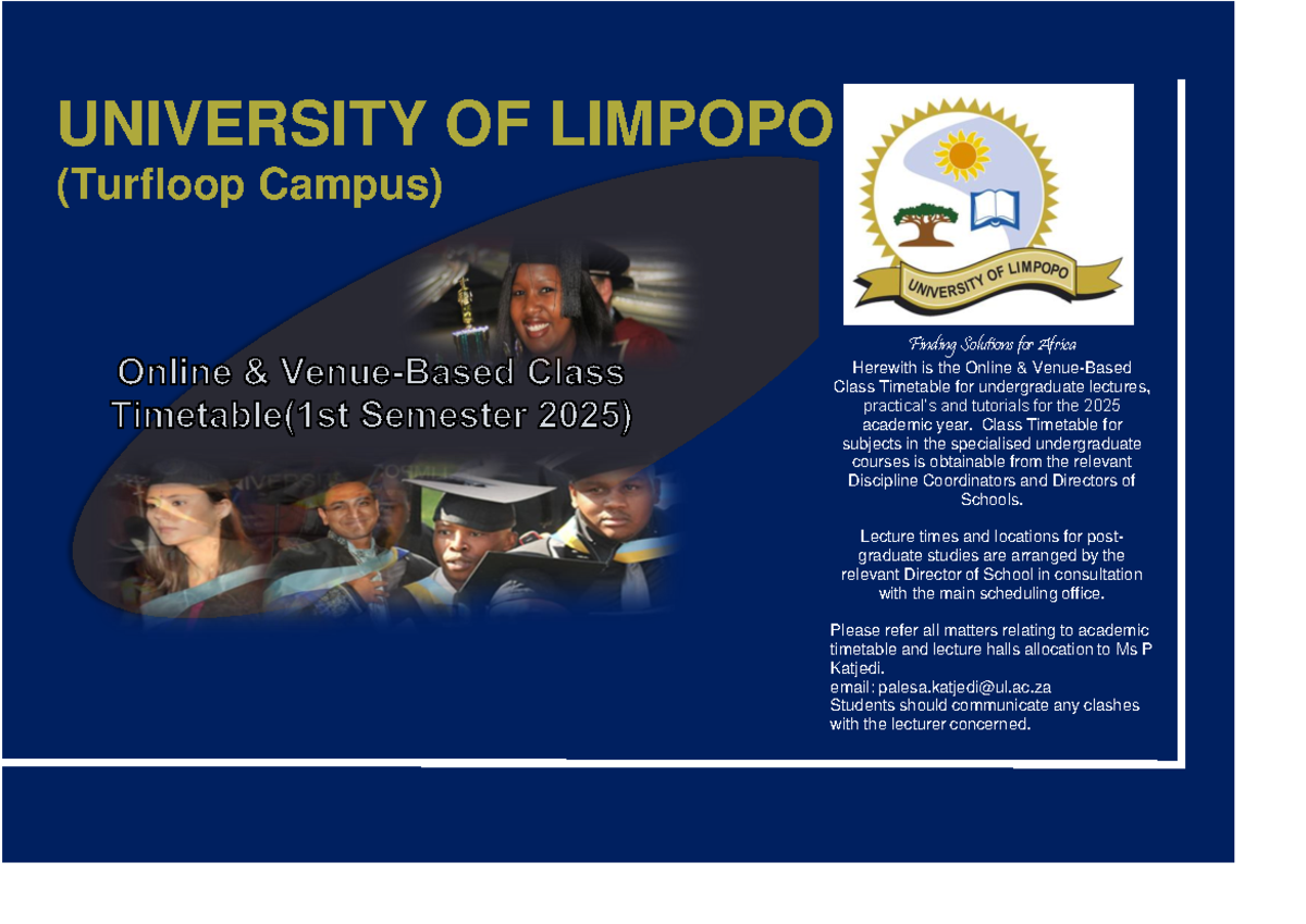 2025 1st Semester Lecture Timetable at University of Limpopo - Studocu