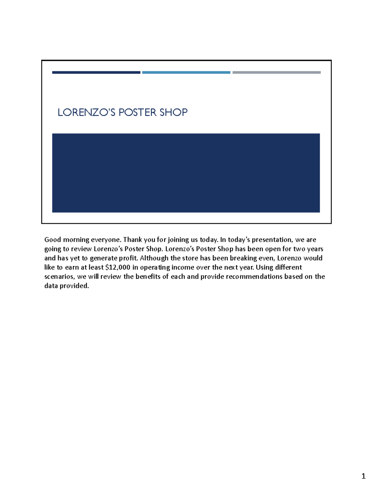 ACC 311 - Project 1: Analyzing Profit Strategies for Poster Shop - Studocu