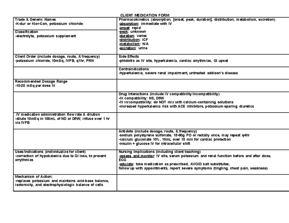 Potassium Chloride (K-Dur/Klor-Con) IV Administration & Nursing ...