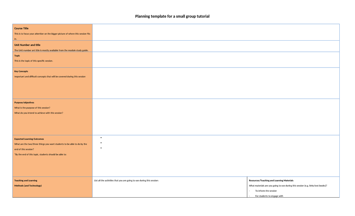 Planning Template for Tutorial Learning Unit Facilitation 2025 - Studocu