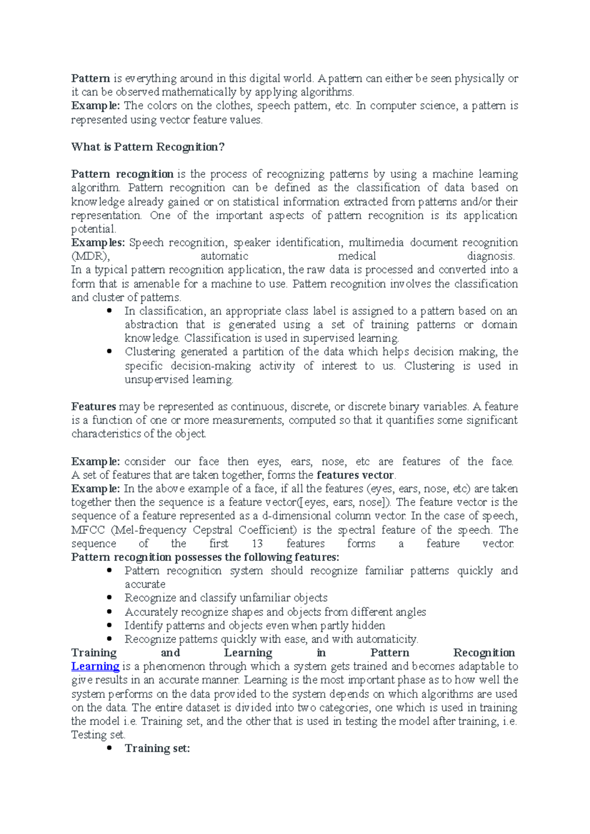 Pattern Recognition - Unit 1: Fundamentals & Applications Overview - Studocu
