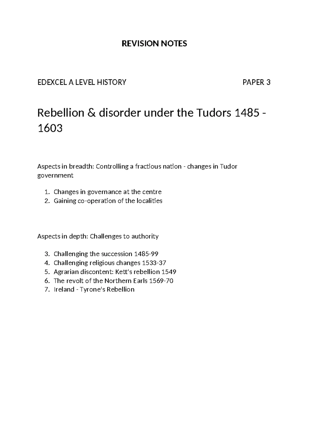 Tudors Past Paper Questions: Examining Key Issues (1509-1603) - Studocu