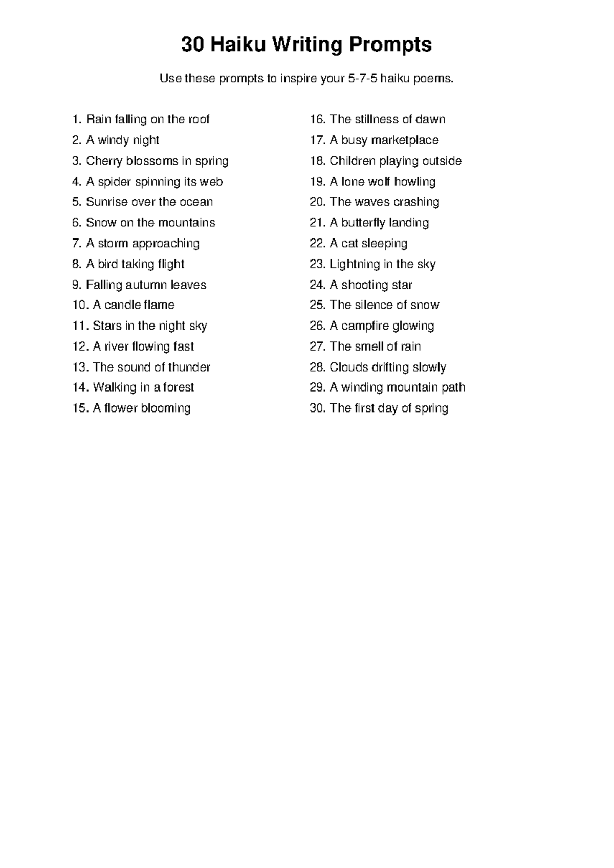 Haiku Writing Prompts: 30 Inspiring Ideas for Poets - Studocu