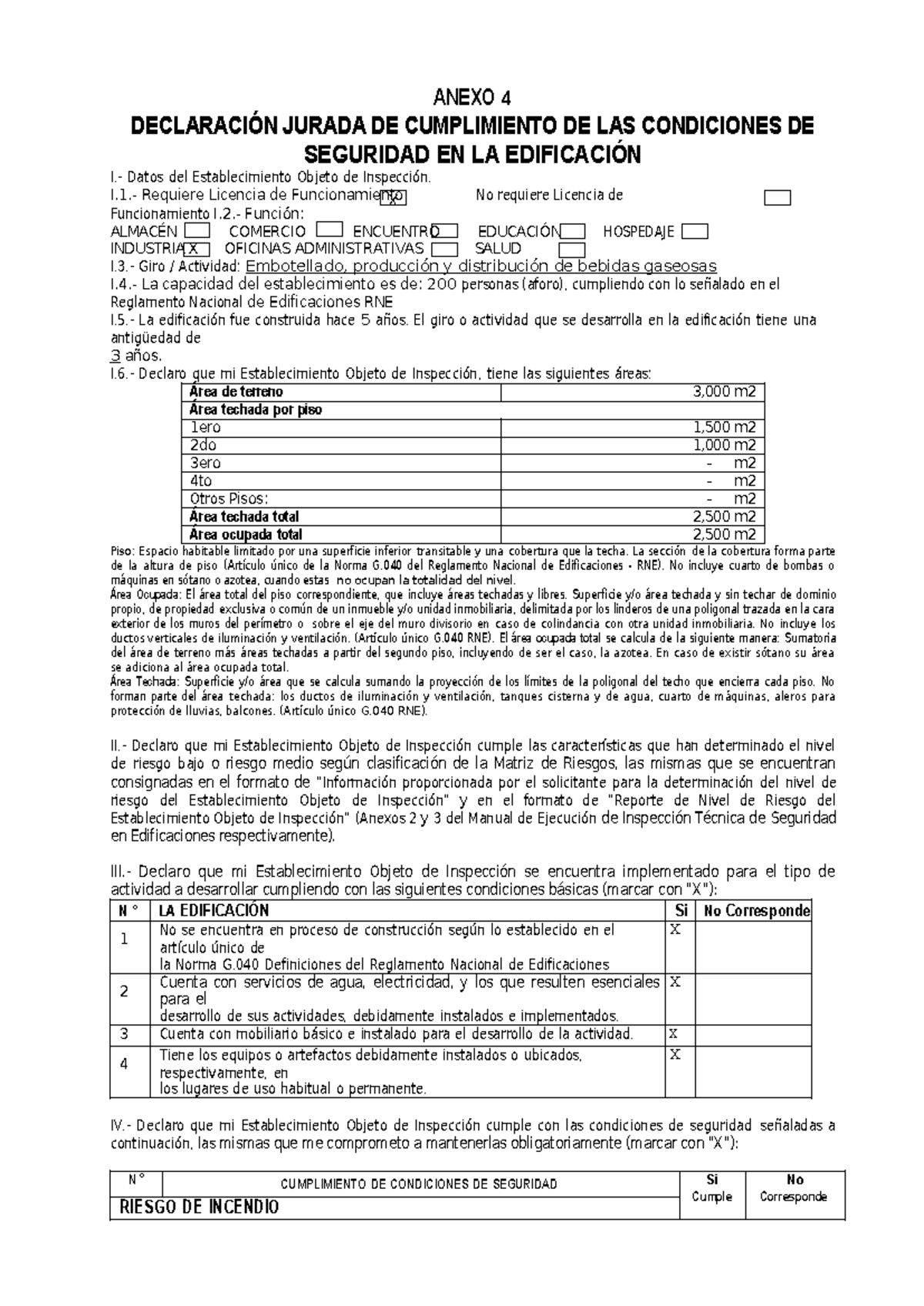 Anexo 04: Declaración Jurada de Cumplimiento de Seguridad en Edificación - Studocu