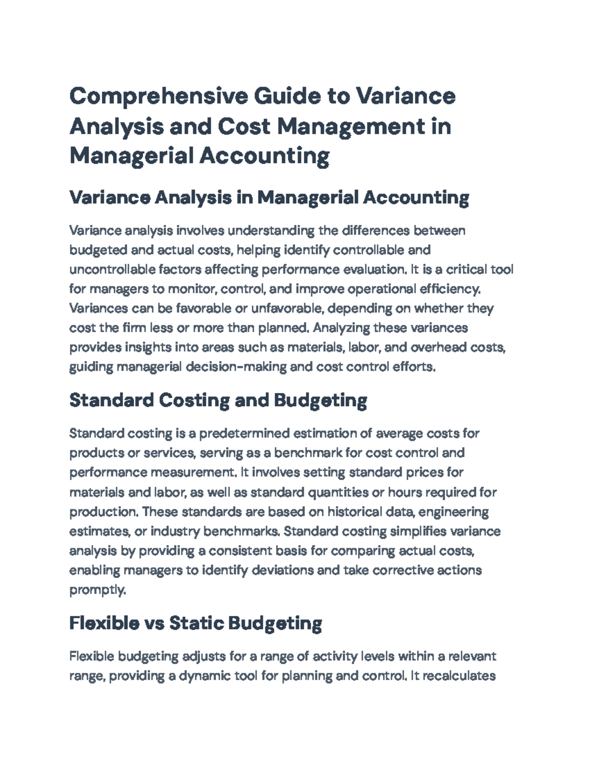Comprehensive Guide to Variance Analysis & Cost Management in MA 101 ...