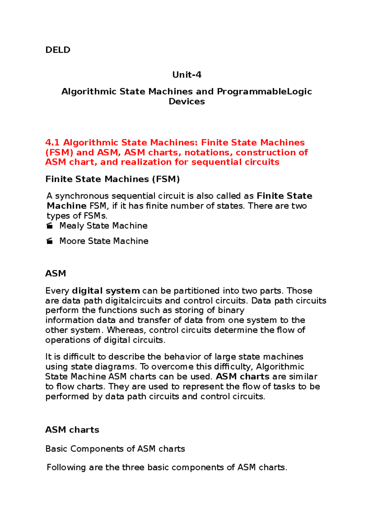 SPPU Pattern 2019 Deld unit 4 - DELD Unit- Algorithmic State Machines ...