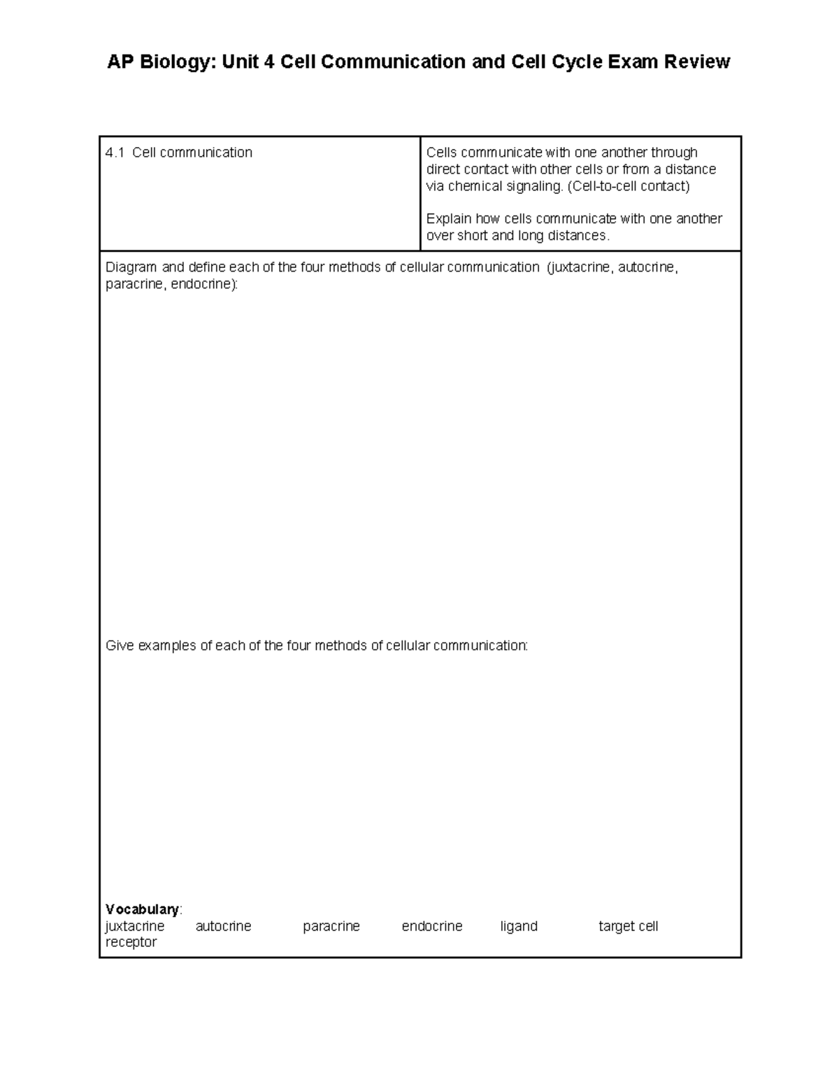 AP Biology: Unit 4 Cell Communication & Cycle Exam Study Guide - Studocu
