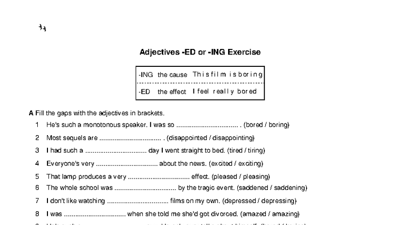 Adjectives Exercise: Cause and Effect in Grammar (Gr.ad.inged) - Studocu